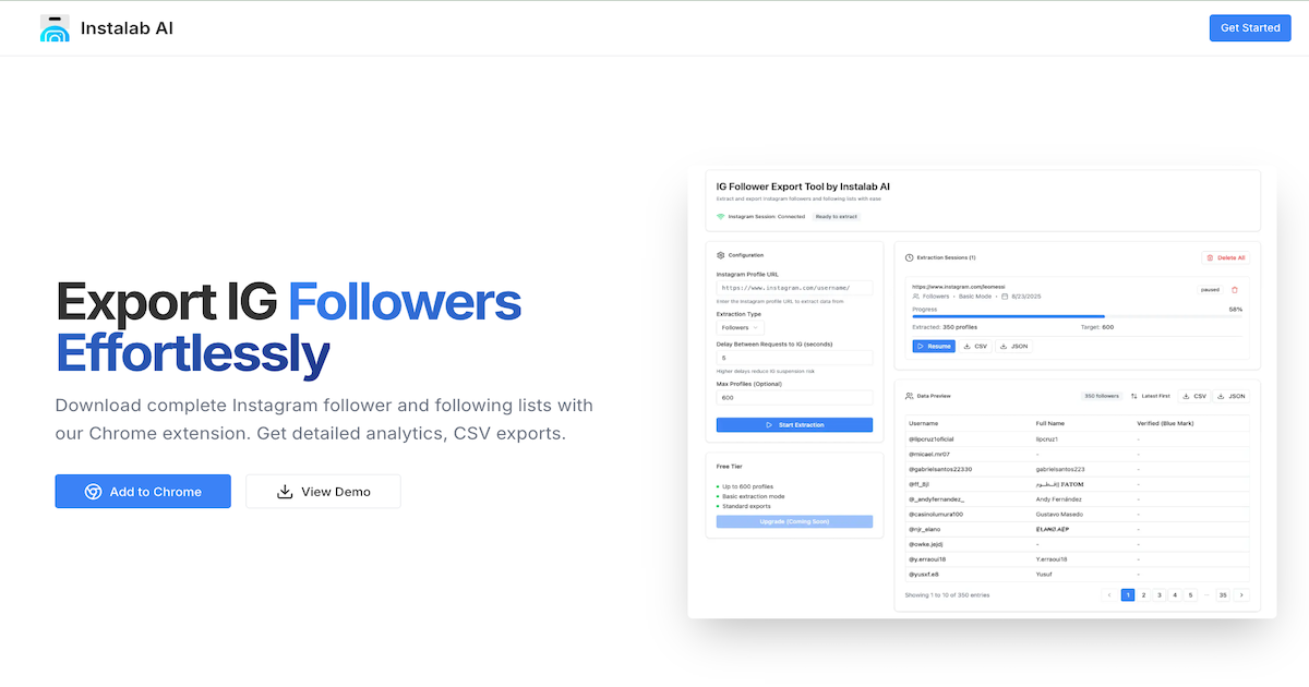 IG Follower Export Tool | Limited Time Free | Instalab AI
